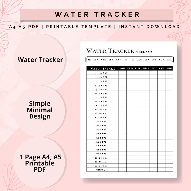 Weekly Water Tracker Printable, Water Diary, Hydration Tracker, Drink ...
