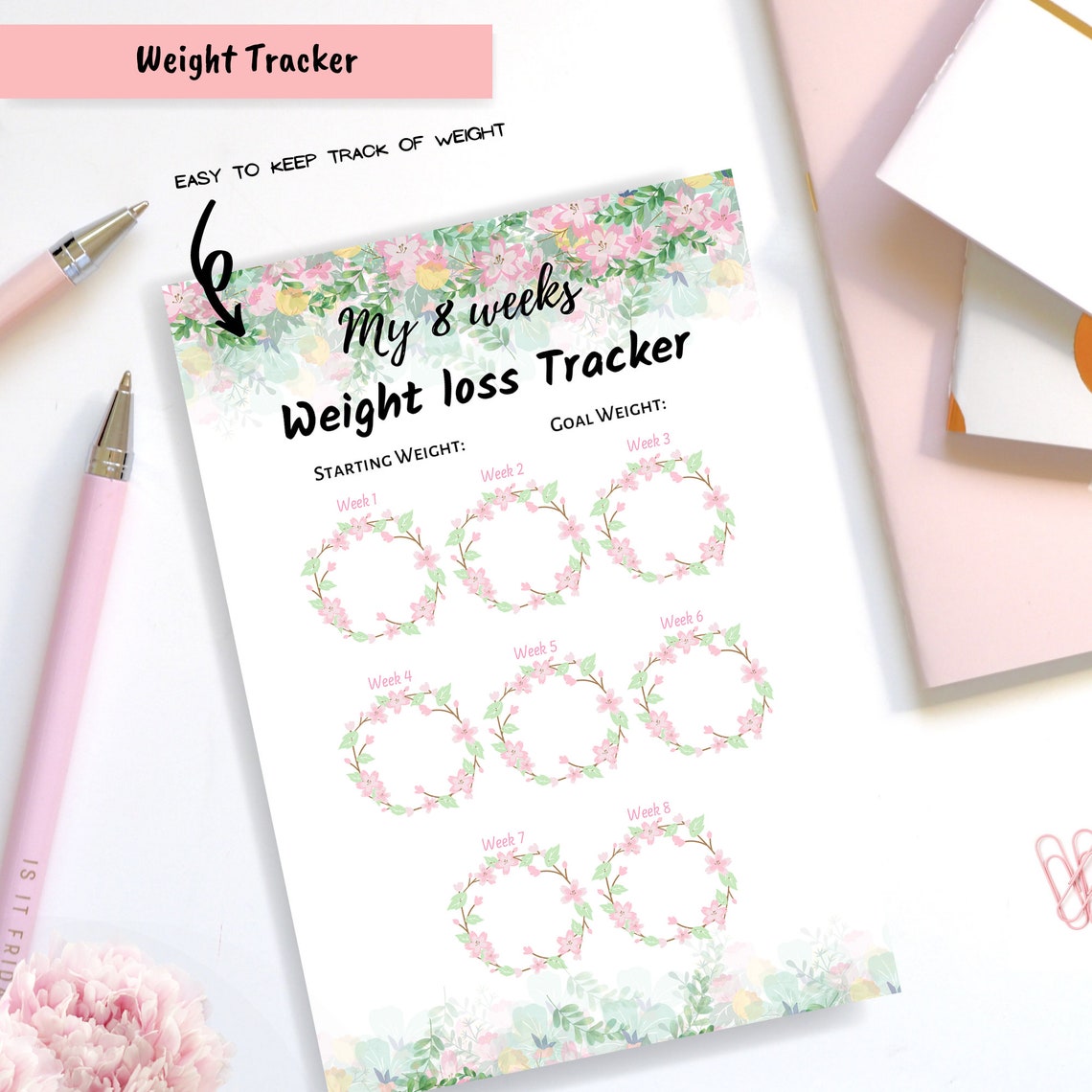 Weight Loss Tracker Printable 8 Weeks Weight Loss Chart - Etsy
