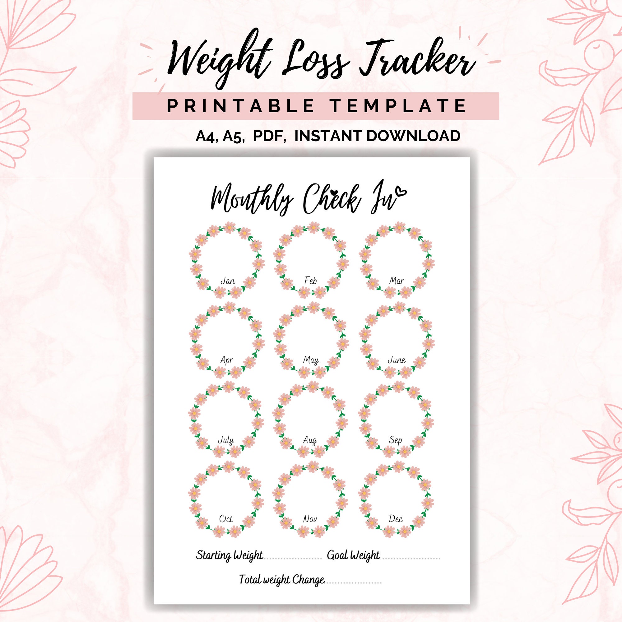 Weight Tracker 12 Month, Weight Loss Chart, Motivational Chart, Weight ...