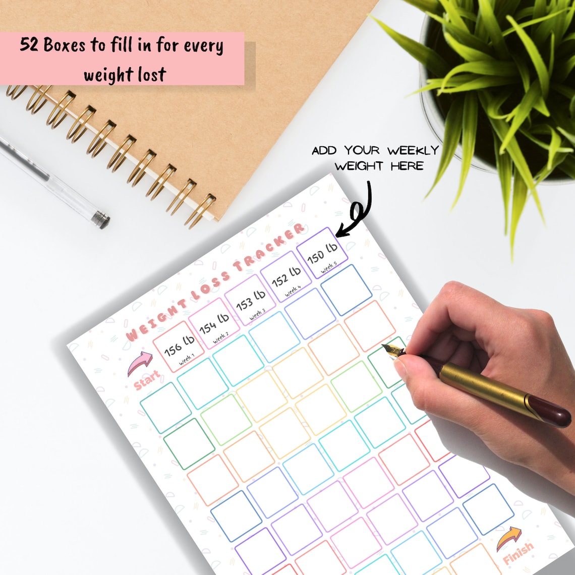 Weight Loss Tracker 52 Weeks, Weight Loss Chart Printable, Motivational ...