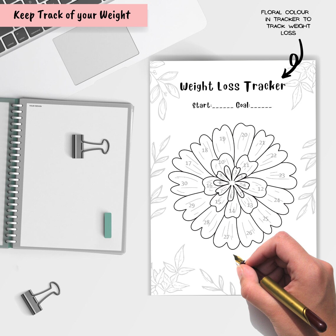 Weight Loss Tracker 30 Lb/kg Printable, Weight Loss Chart Motivational ...