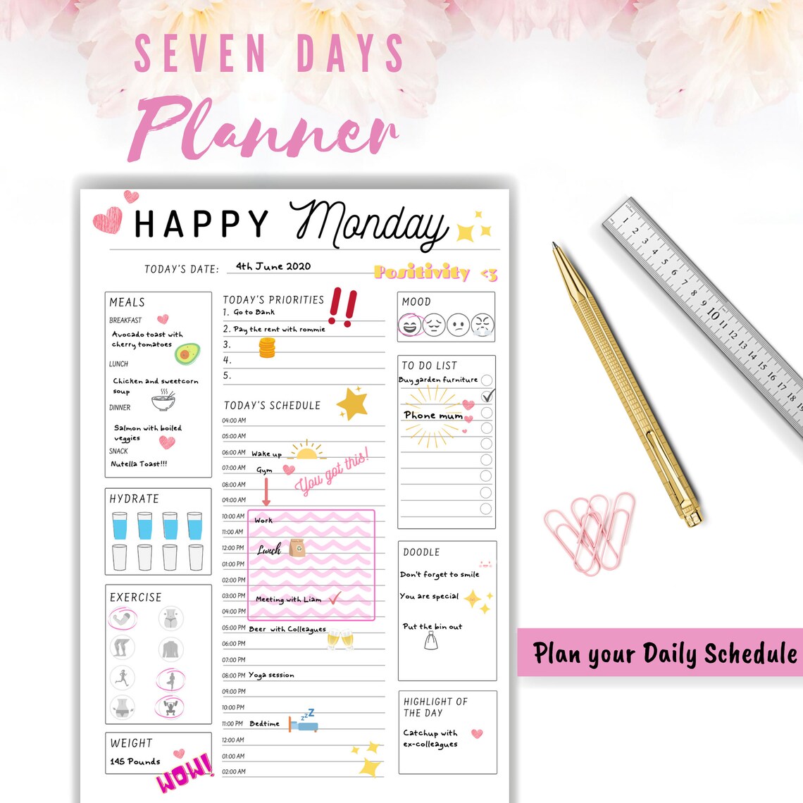Day Planner Daily Planner Daily Organizer Daily Schedule | Etsy