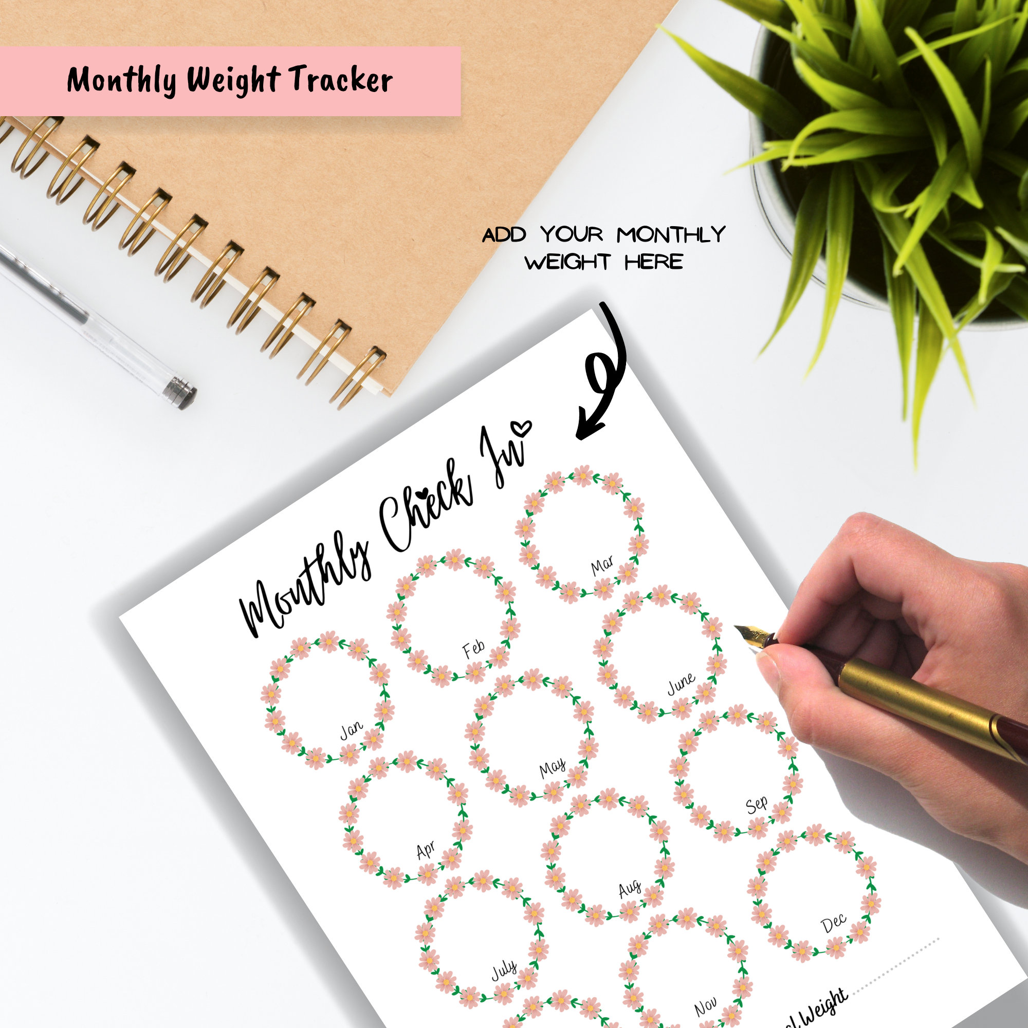 Weight Tracker 12 Month, Weight Loss Chart, Motivational Chart, Weight ...