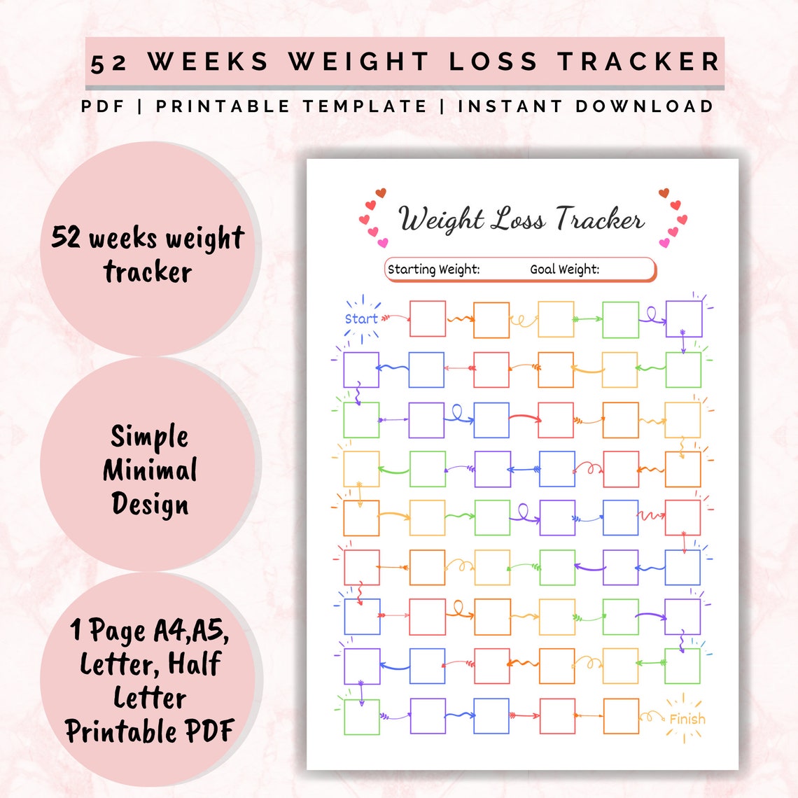 Weight Loss Tracker 52 Weeks, Weight Loss Chart, Motivational Chart ...