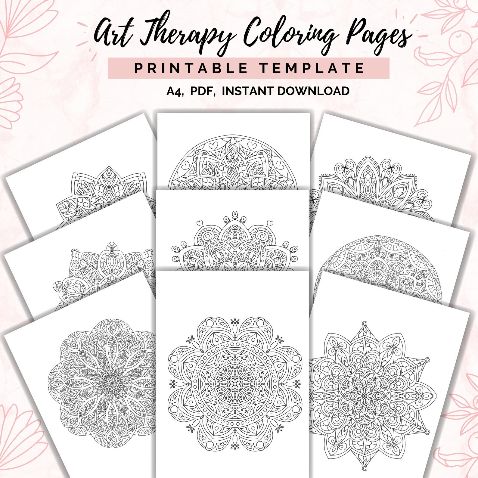 Mandala Coloring 10 Pages Printable, Mental Health, Relaxing Coloring ...