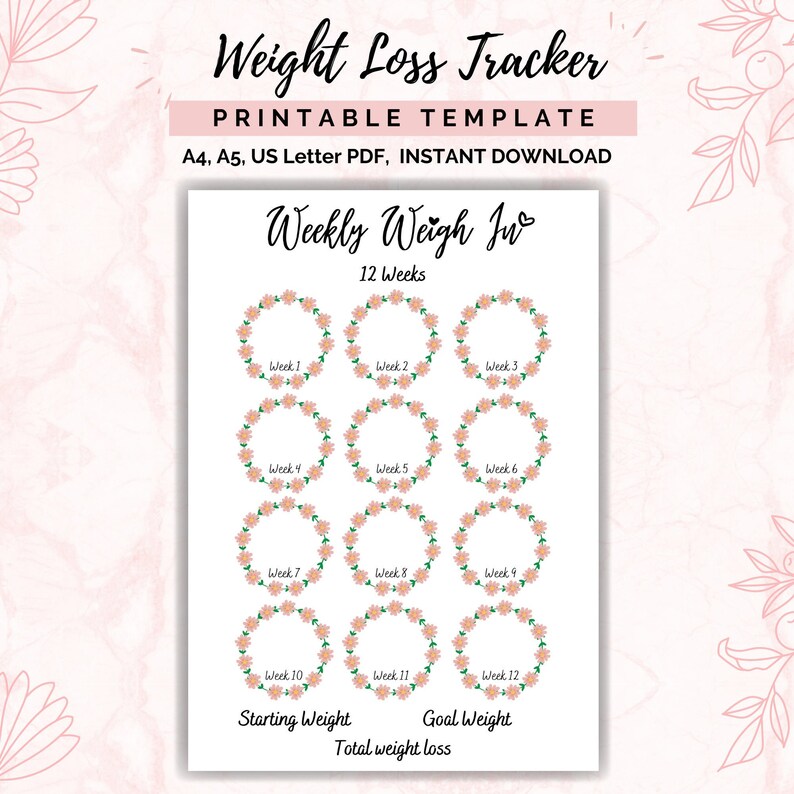 Weight Tracker 12 Weeks Weight Loss Chart Motivational Etsy