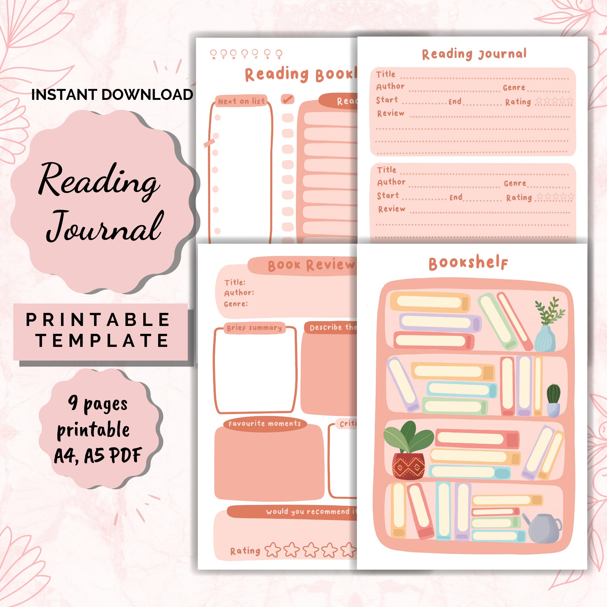 Reading Journal Printable, Reading Tracker, Reading Planner, Reading ...