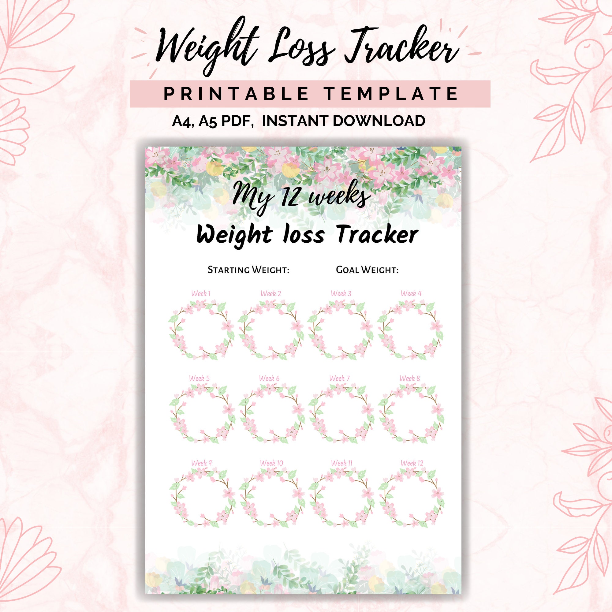 Weight Loss Tracker 12 Weeks, Weight Loss Chart Printable, Motivational ...