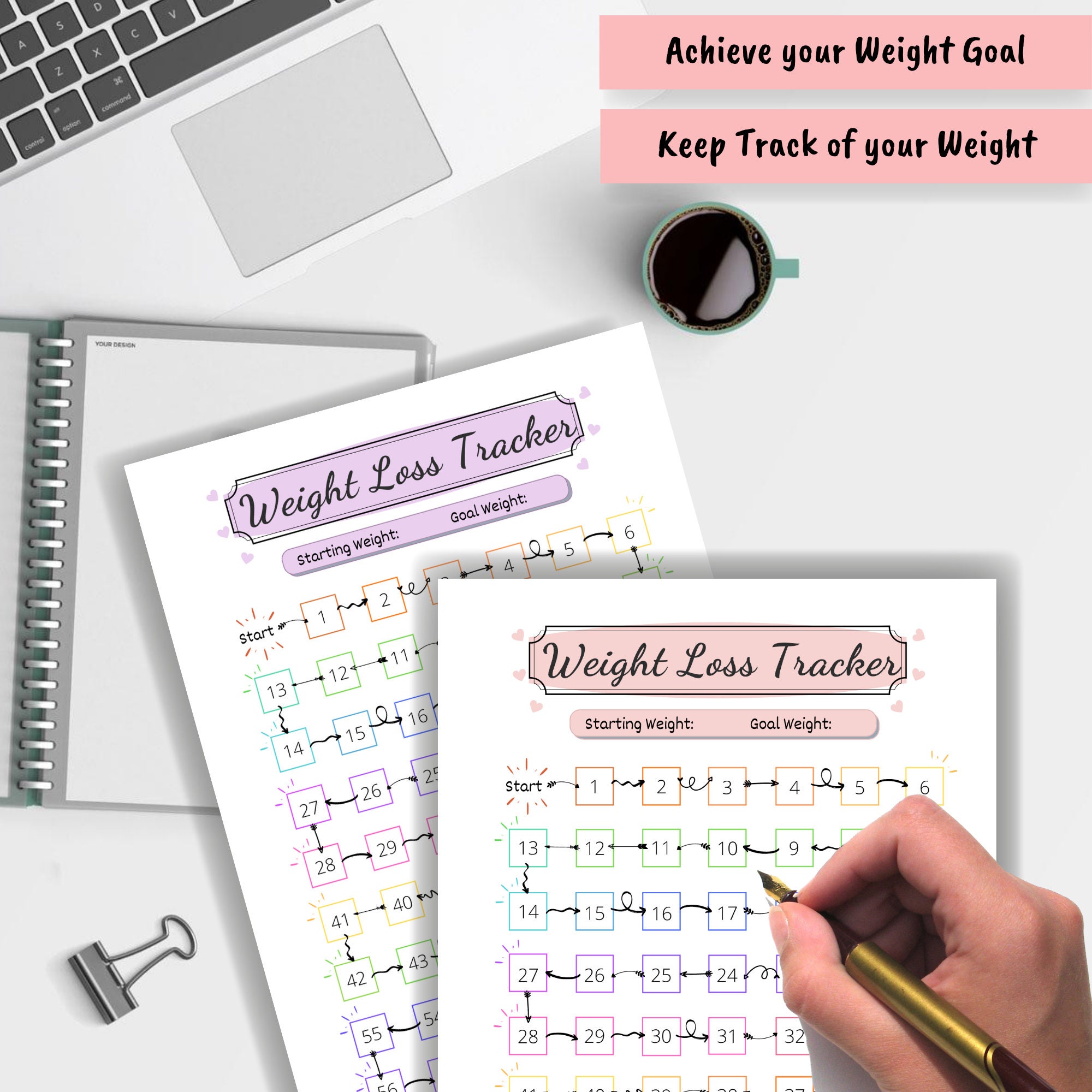 Weight Loss Tracker Printable 60 Lb/kg, Weight Loss Chart Motivational ...
