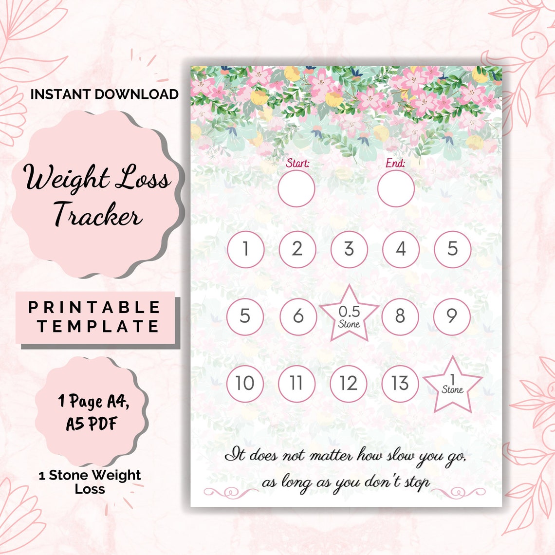 Weight Loss Tracker Printable 1 Stone Weight Loss Chart - Etsy