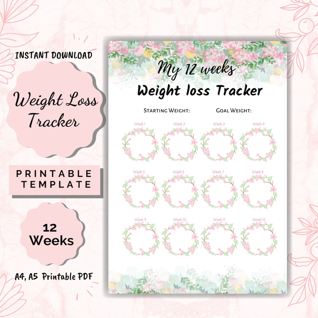 Weight Loss Tracker 12 Weeks, Weight Loss Chart Printable, Motivational ...