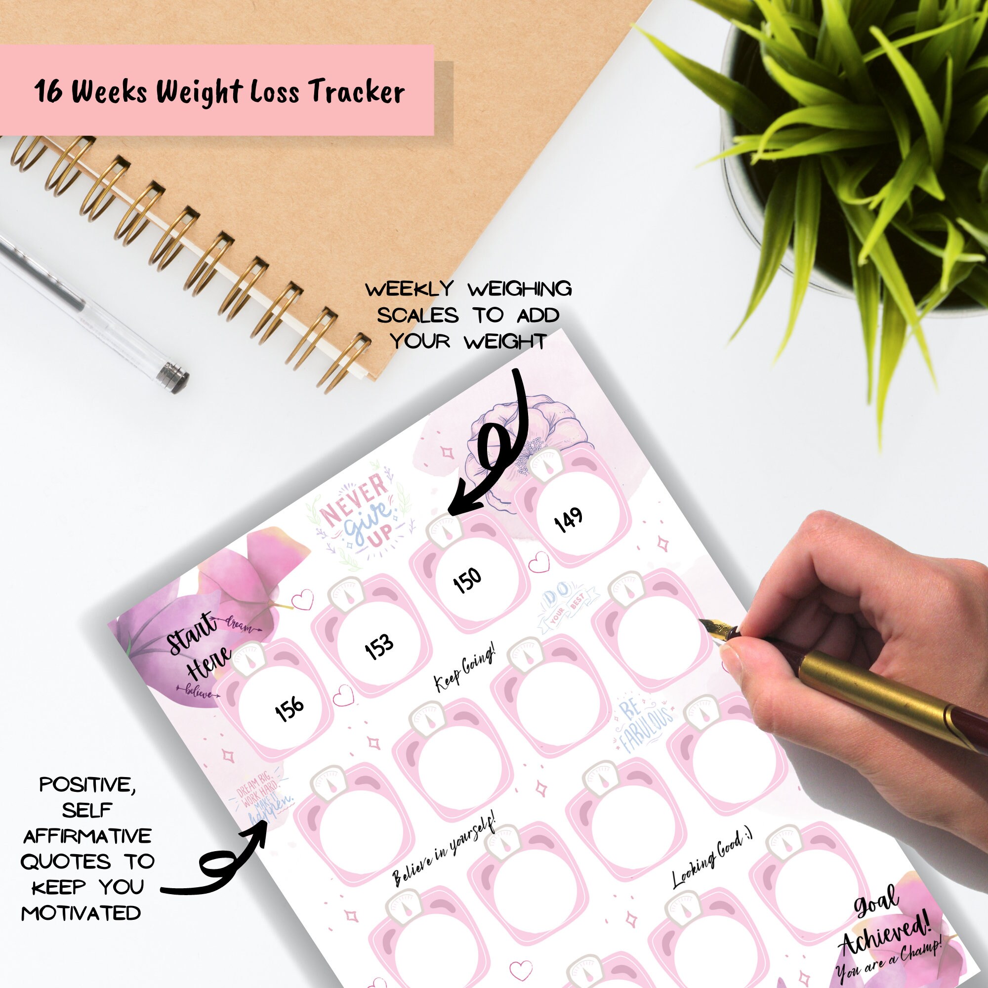 Weight Loss Tracker 16 Weeks Printable PDF Weekly Weight Loss - Etsy
