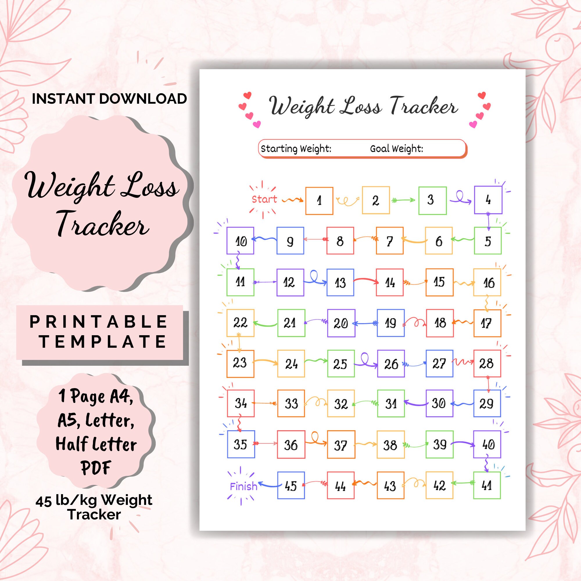 Weight Loss 45 Lb/kg, Weight Loss Tracker, Weightloss Planner, Weight ...