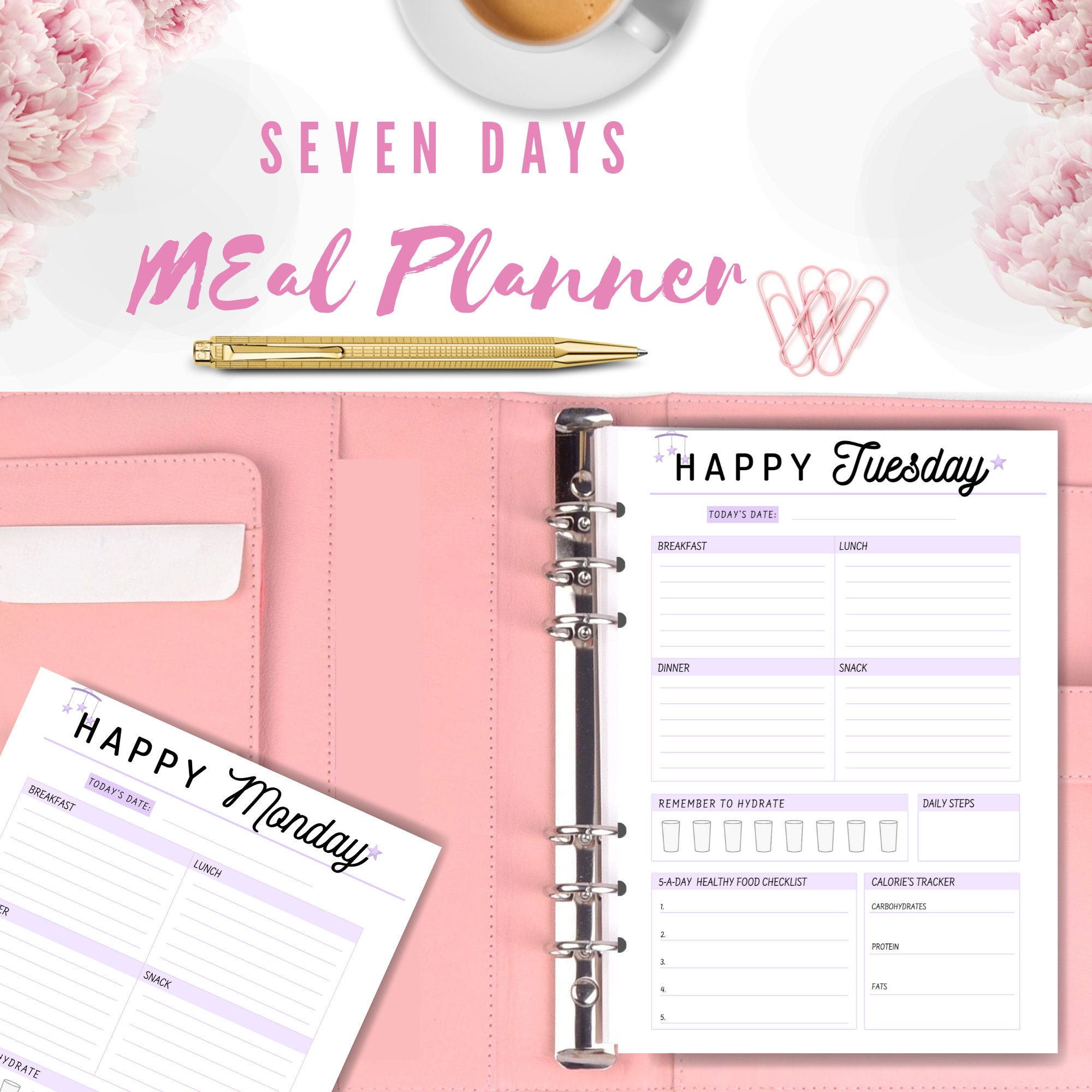 Weekly Meal Planner Printable, Weekly Food Diary, Meal Organiser, Food ...