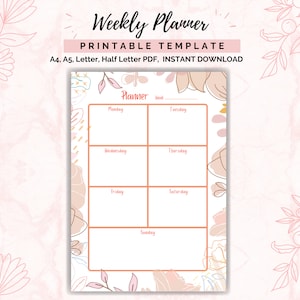 Weekly Planner Printable Meal Planer Fitness Tracker Weekly - Etsy