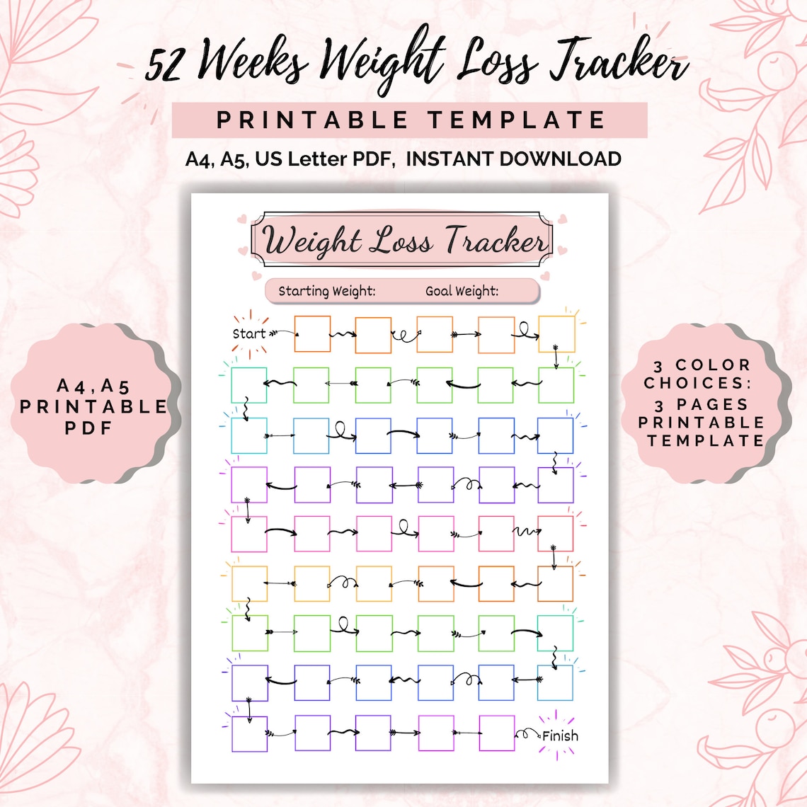 Weight Loss Tracker Printable 52 Weeks Weight Loss Chart - Etsy Australia