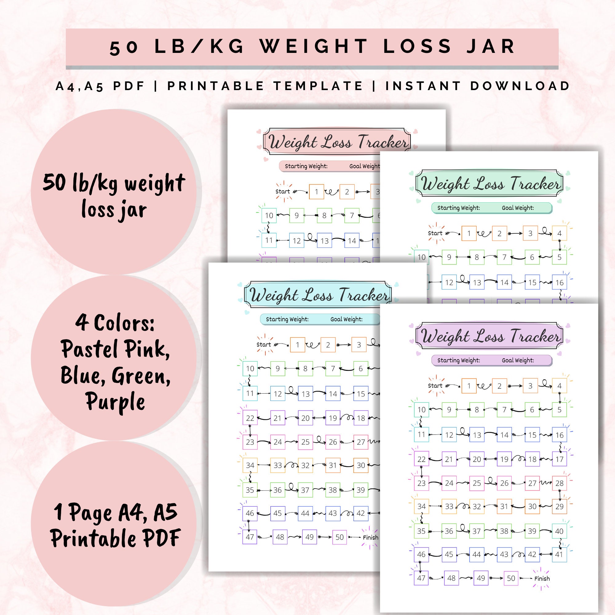 Weight Loss 50 Lb/kg Weight Loss Tracker Weightloss Planner - Etsy