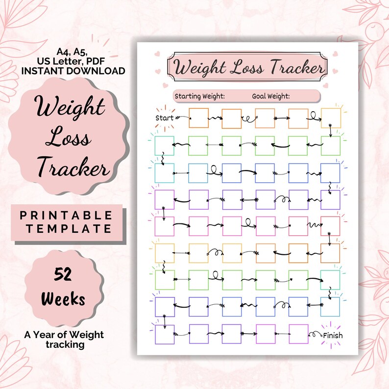 Weight Loss Tracker Printable 52 Weeks Weight Loss Chart | Etsy