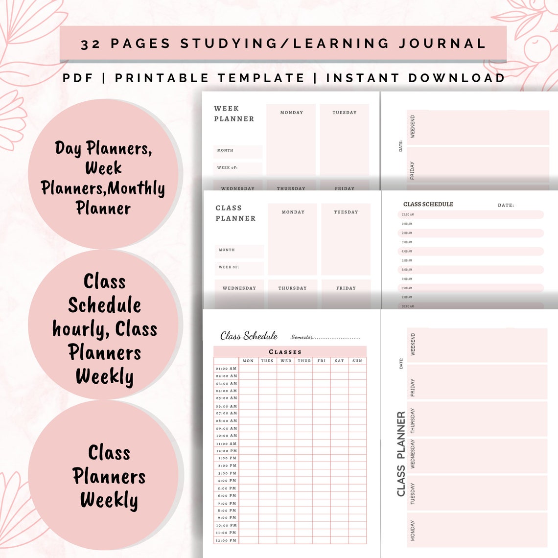 Weekly Class Schedule, Class Planner, Studying Planner, Lesson Planner ...