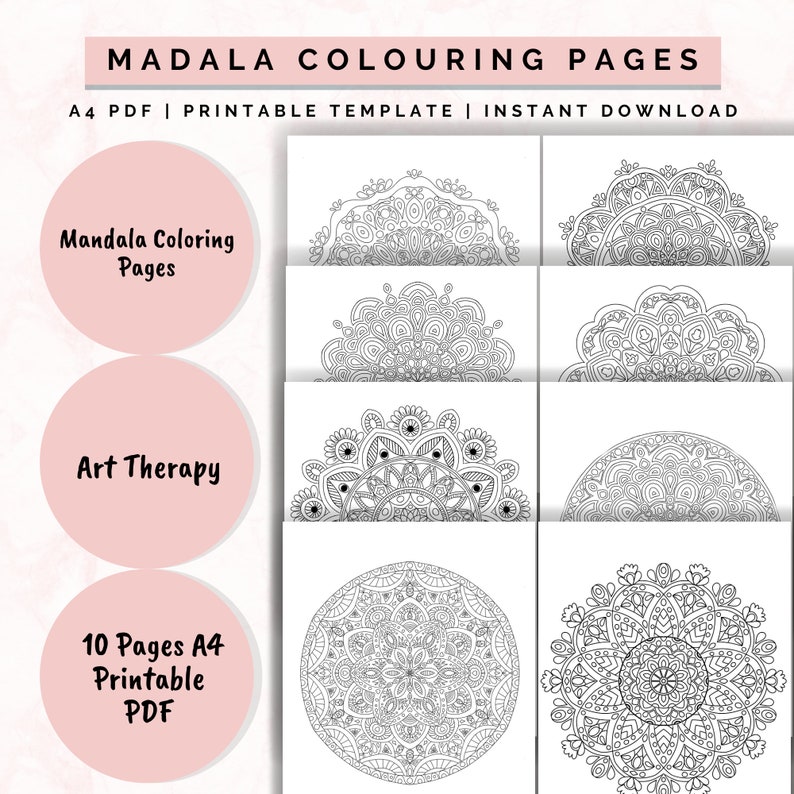 Mandala Coloring 10 Page Printable Mental Health Relaxing - Etsy