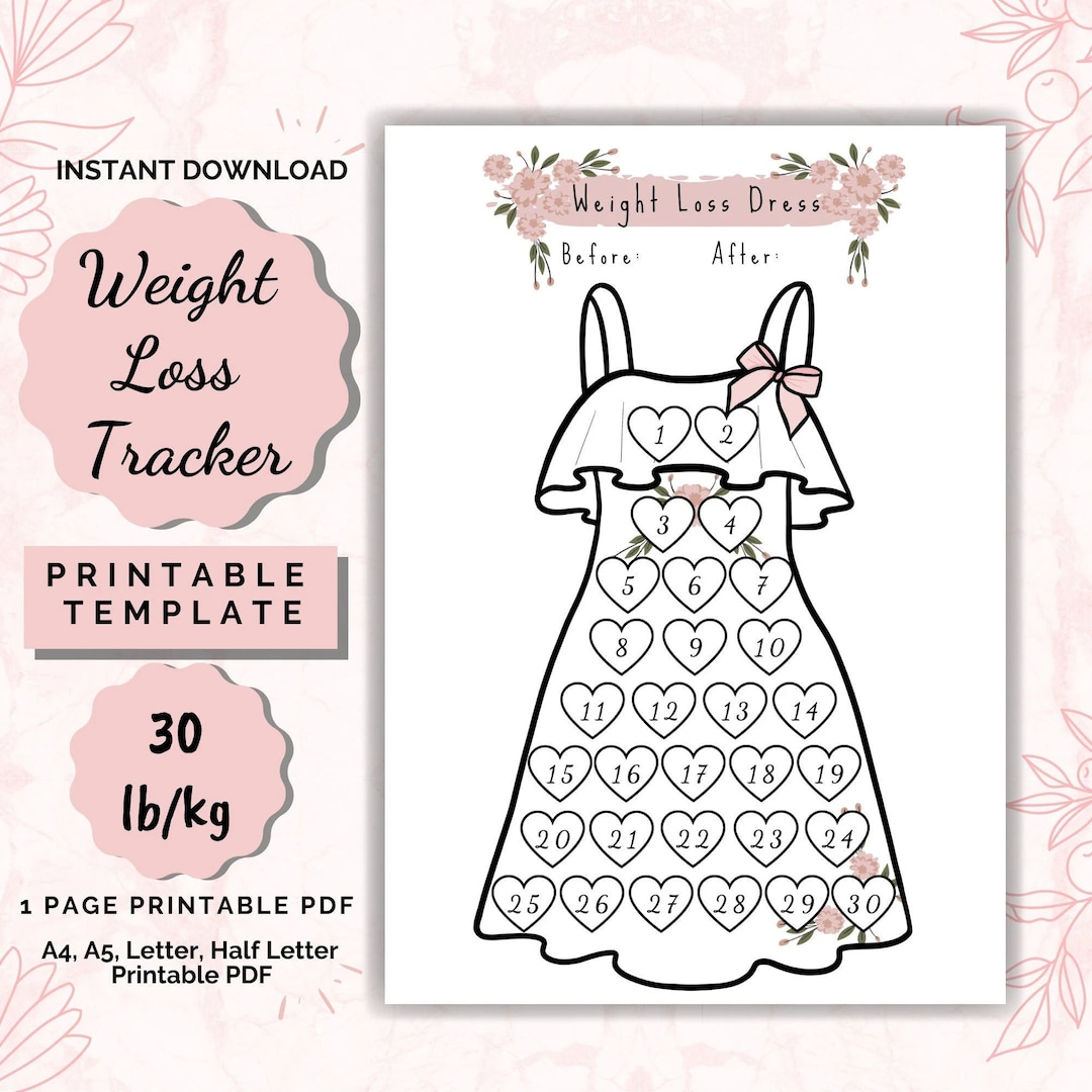 Weight Loss Dress 30 Lb/kg Printable, Weight Loss Chart, Weight Loss ...