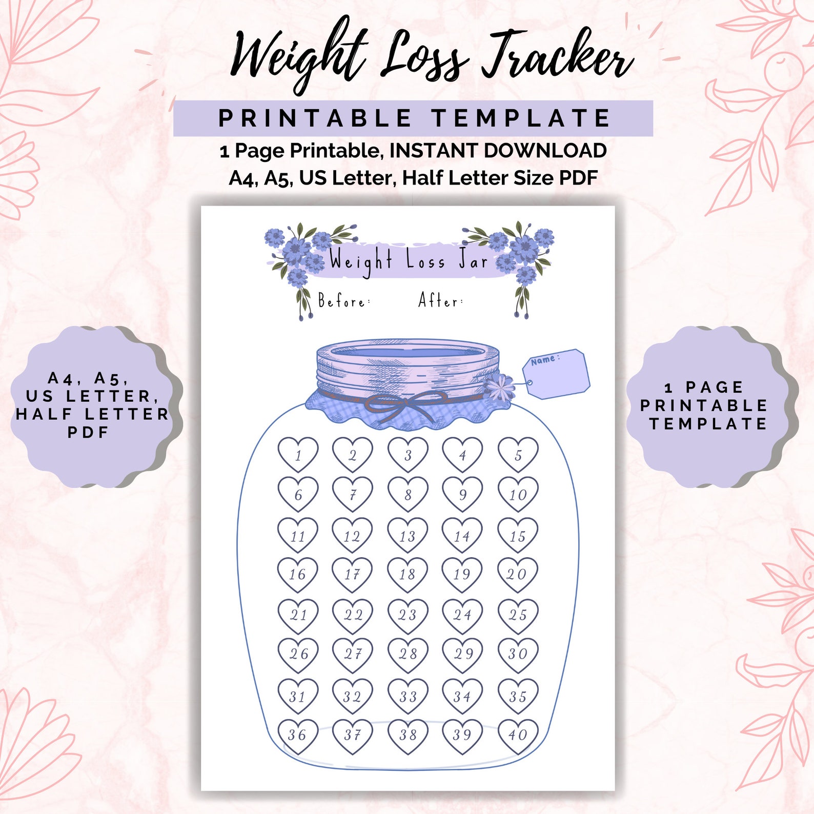 Weight Loss Jar 40 Lb/kg Printable Weight Loss Chart Weight - Etsy