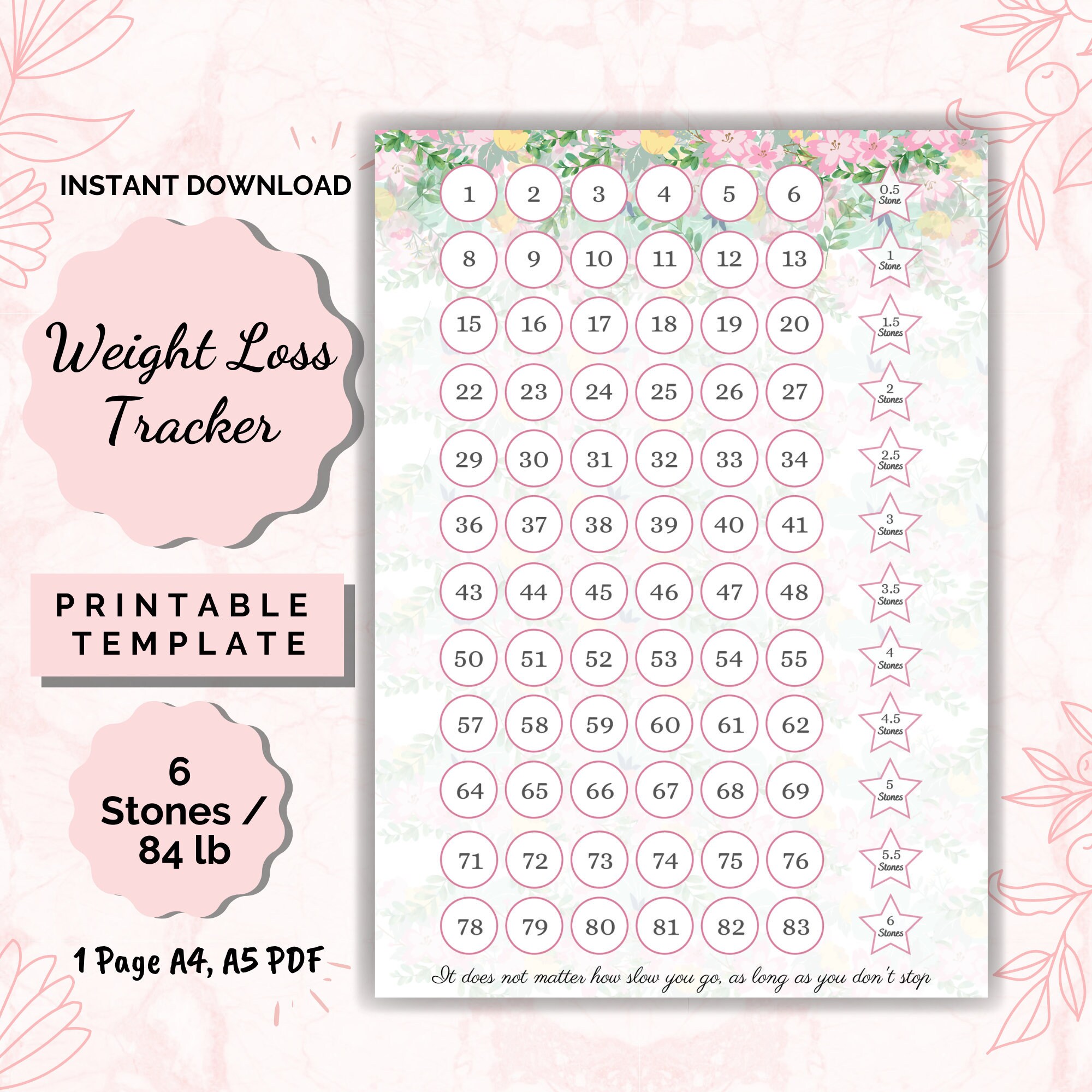Weight Loss Tracker 6 Stones / 84lbs, Motivational Chart, Weight Loss ...