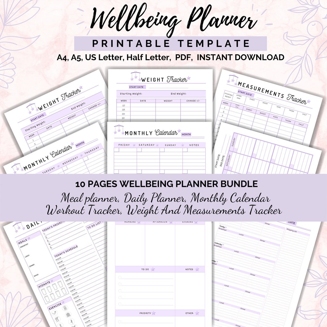 Wellbeing Planner, Meal Planner, Daily Planner, Monthly Calendar ...