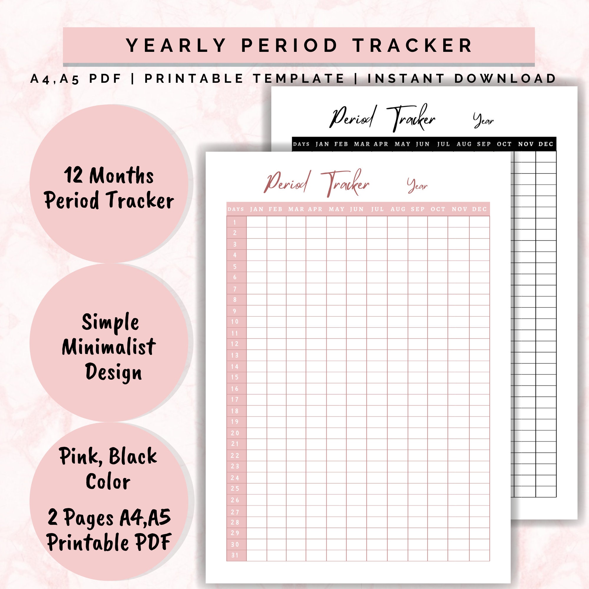 Yearly Period Tracker Printable: A4, A5 (PDF) - Etsy