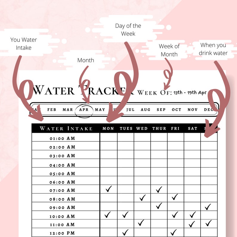 Weekly Water Tracker Printable, Water Diary, Hydration Tracker, Drink ...