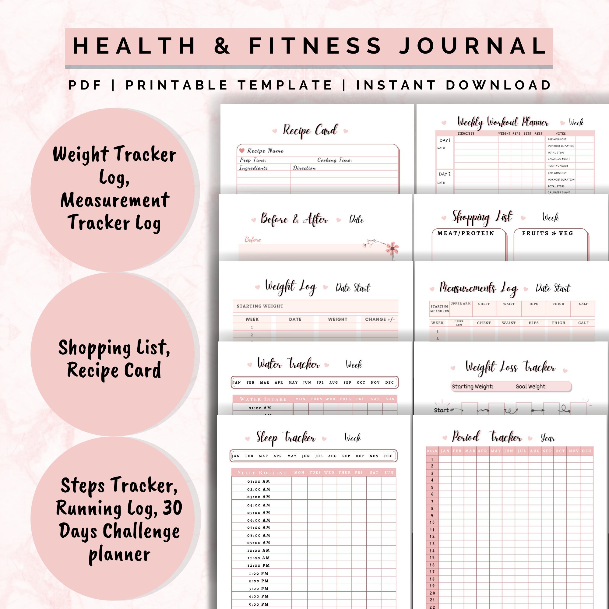 Health & Fitness Journal, Printable Wellness Planner (digital Download ...