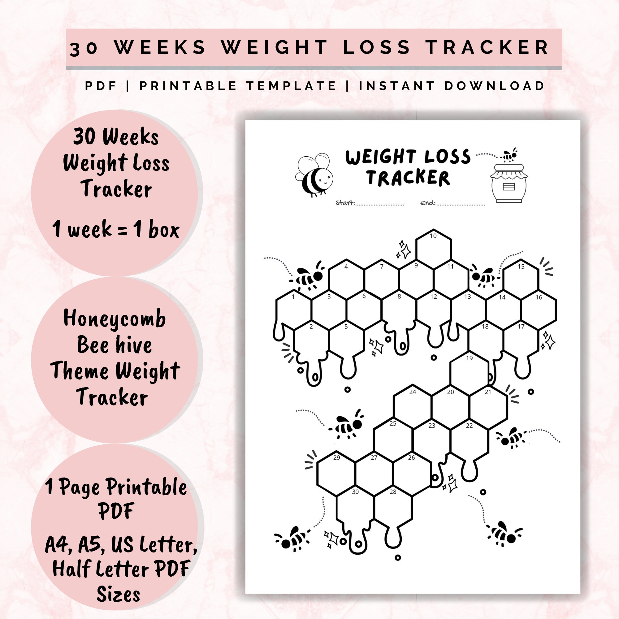 Weight Loss Tracker 30 Weeks Weight Loss Chart Printable - Etsy