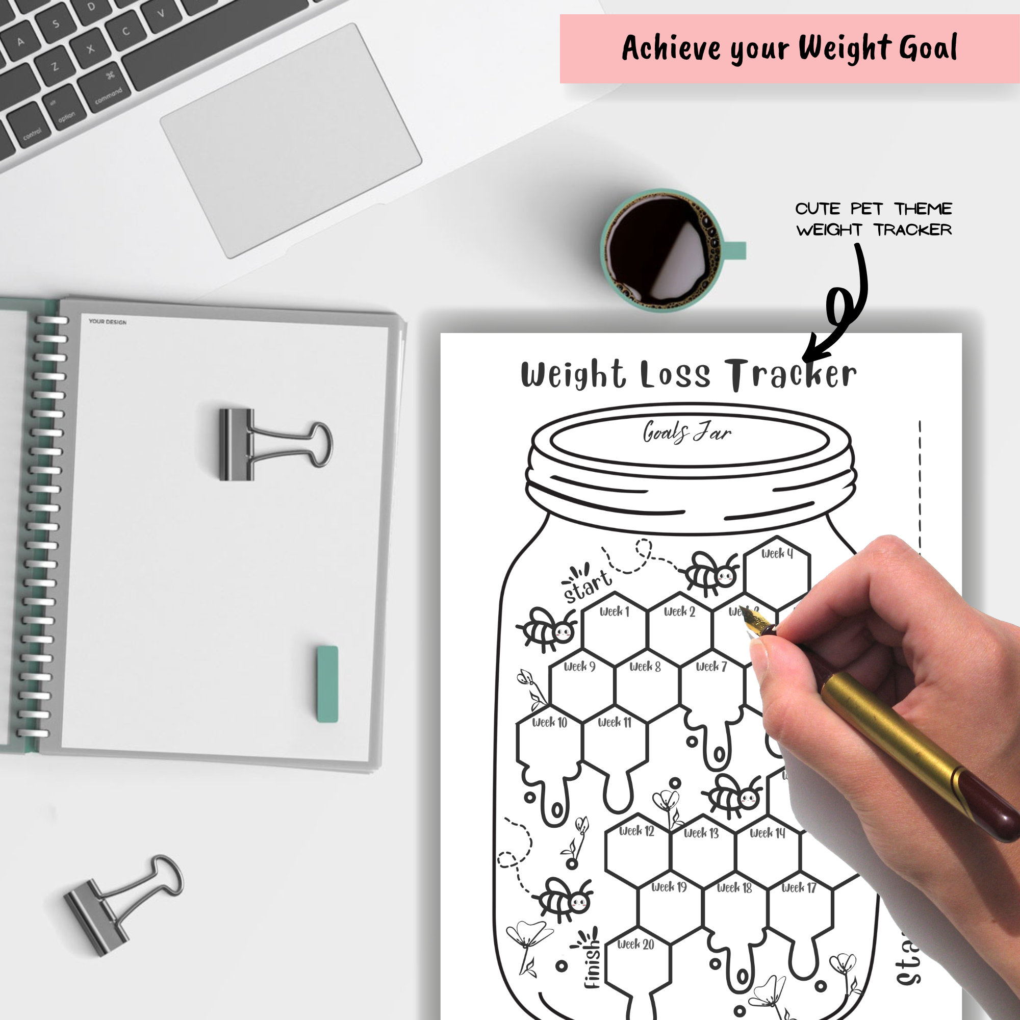 20 Weeks Weight Loss Tracker Printable, Weight Loss Chart Motivational ...