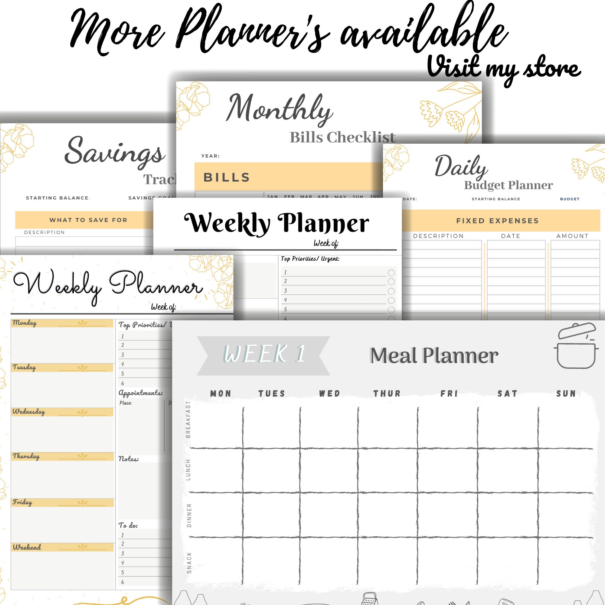 Weekly Meal Planner Printable, Weekly Food Diary, Meal Organiser, Food ...