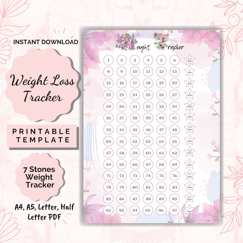 Weight Loss Tracker 7 Stones / 98lbs, Motivational Chart, Weight Loss ...