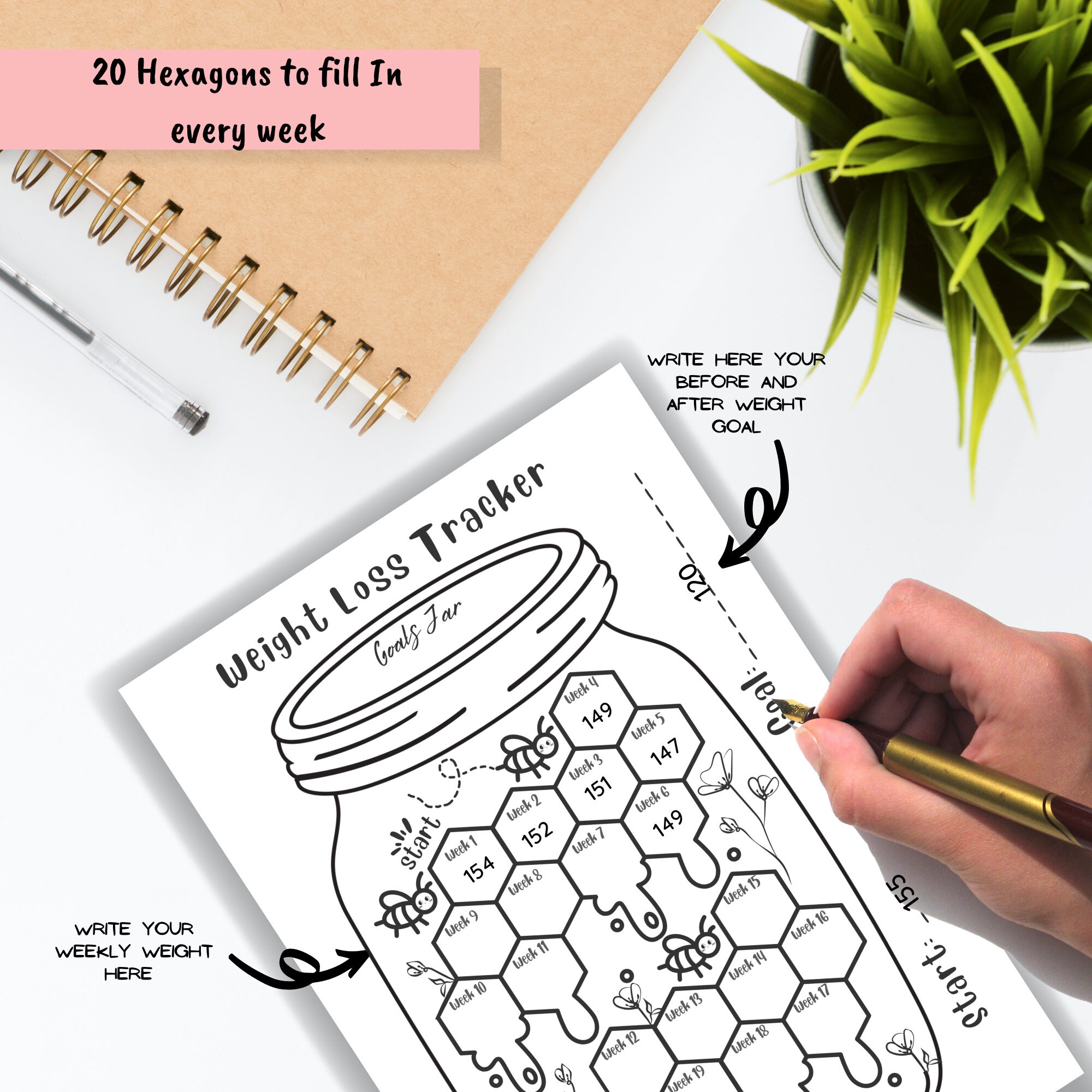 20 Weeks Weight Loss Tracker Printable, Weight Loss Chart Motivational ...