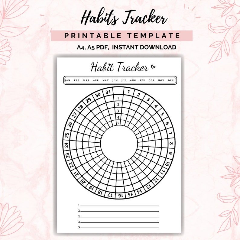 Circle Habit Tracker Printable, Routine Log, Routine Planner, Habit Log ...