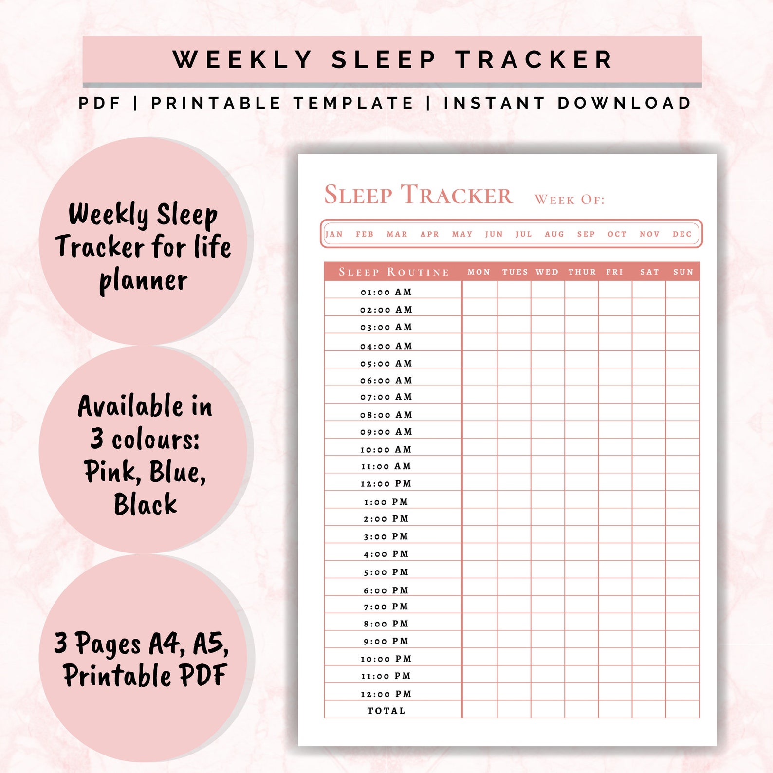 Sleep Tracker, Sleep Diary, Self-care Planner, Self Care, Weekly ...