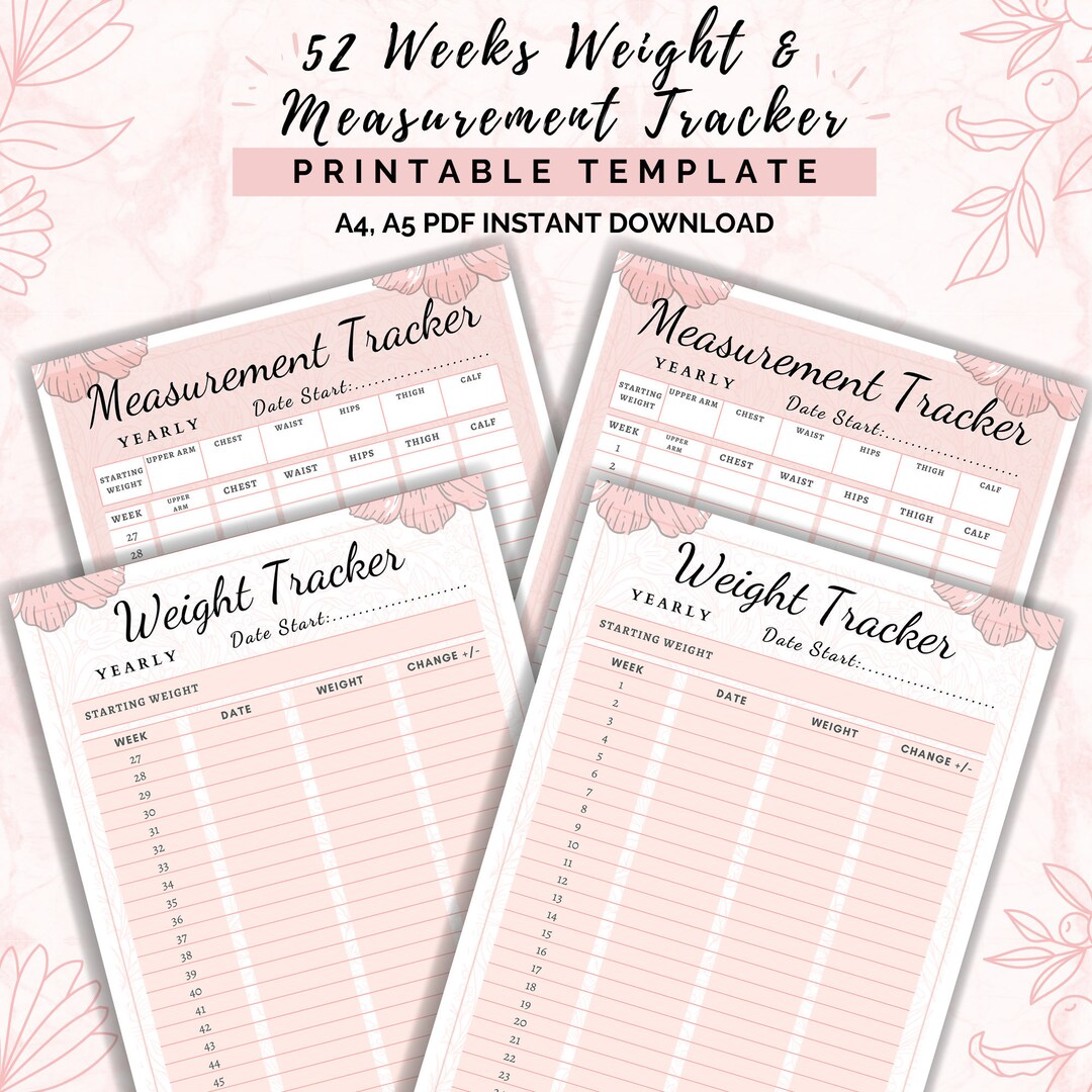 52 Week Weight and Measurement Tracker, A4 A5 Printable (digital ...