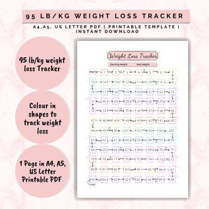 Weight Loss Tracker 95 Lb/kg Printable, Weight Loss Chart, Motivational ...