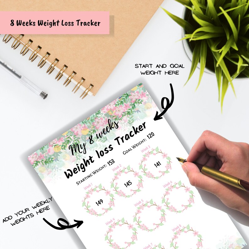 Weight Loss Tracker Printable 8 Weeks, Weight Loss Chart Motivational ...