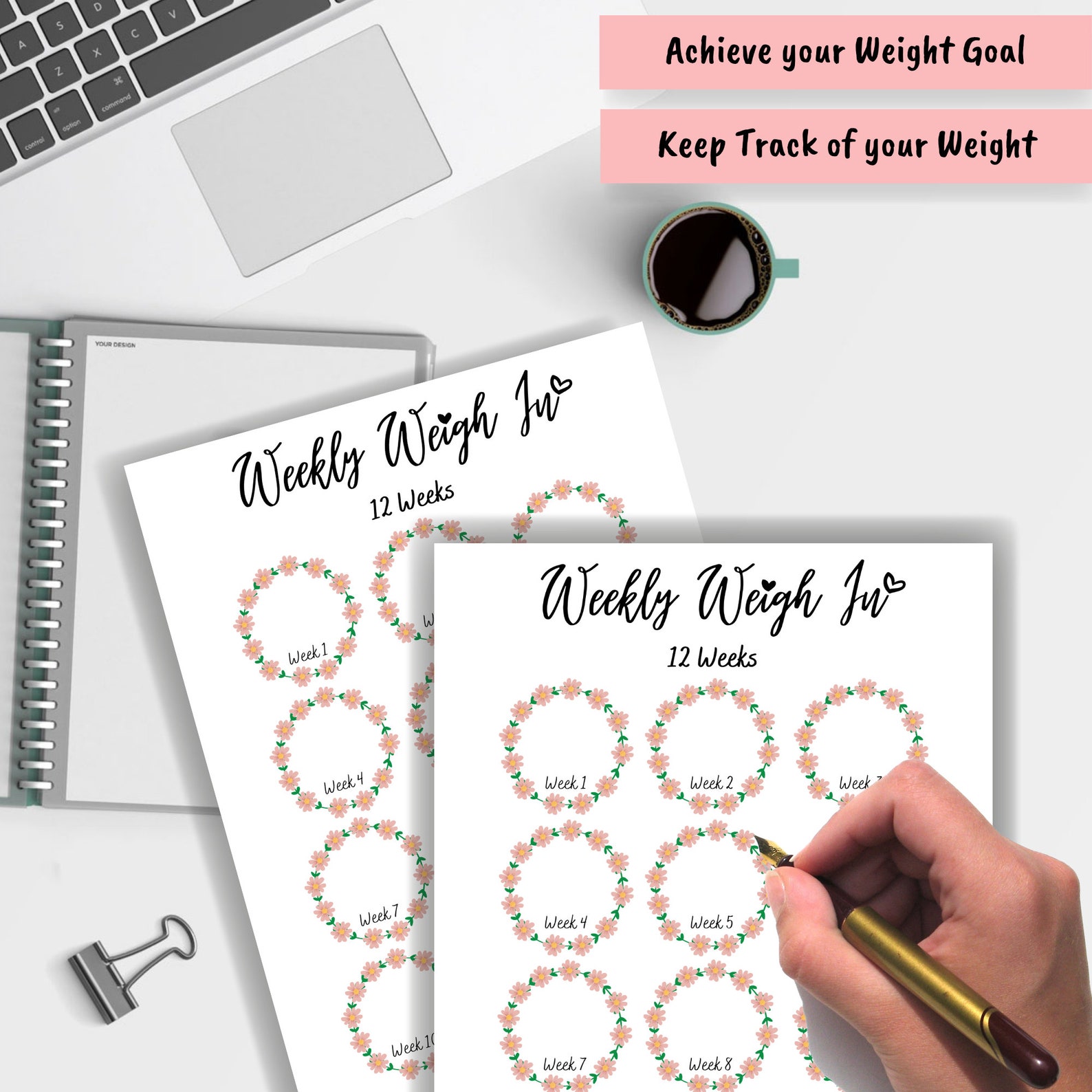 Weight Tracker 12 Weeks, Weight Loss Chart, Motivational Chart, Weight ...