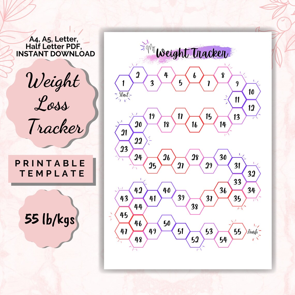Weight Loss 55 Lb/kg, Weight Loss Tracker, Weight Loss Planner, Weight ...