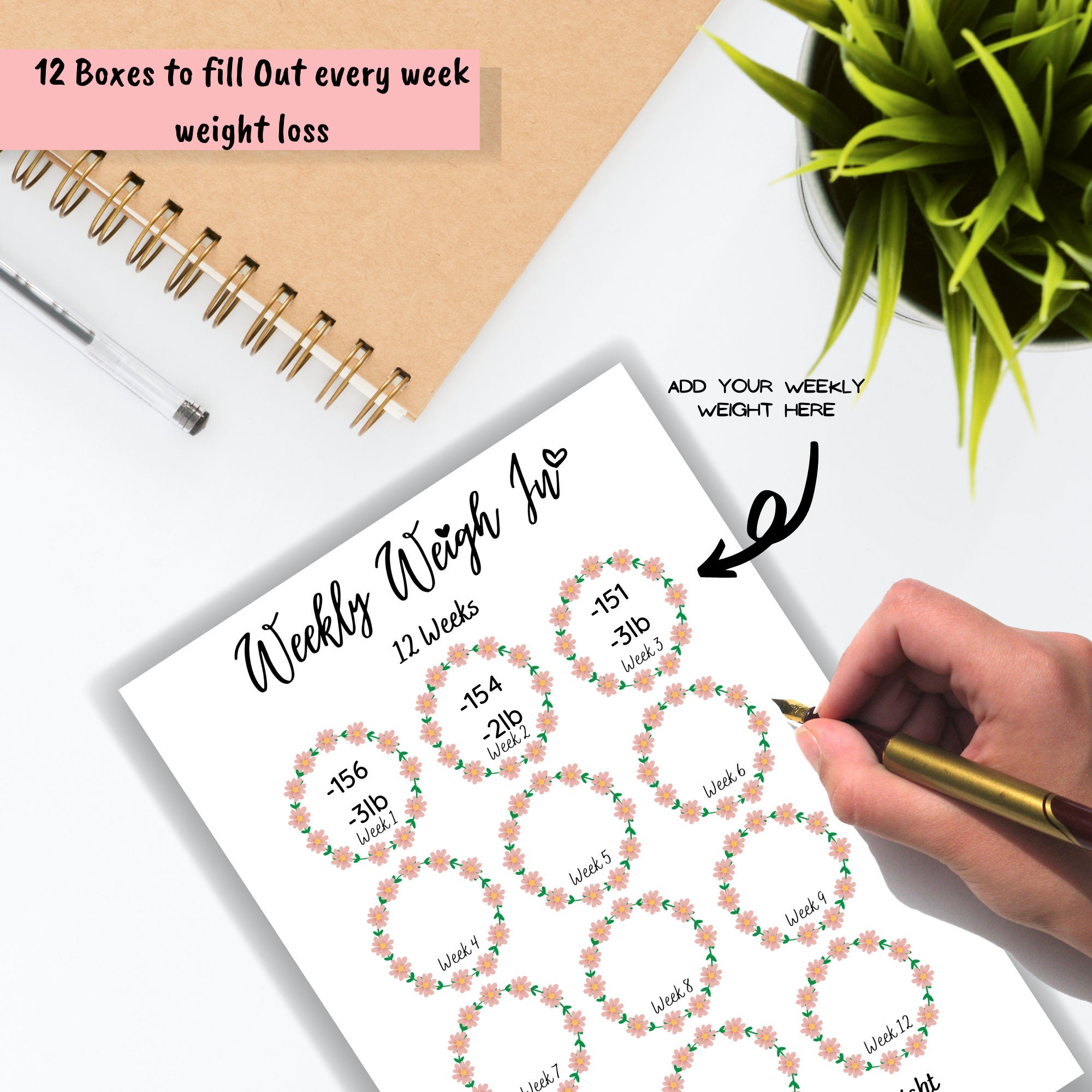 Weight Tracker 12 Weeks, Weight Loss Chart, Motivational Chart, Weight ...