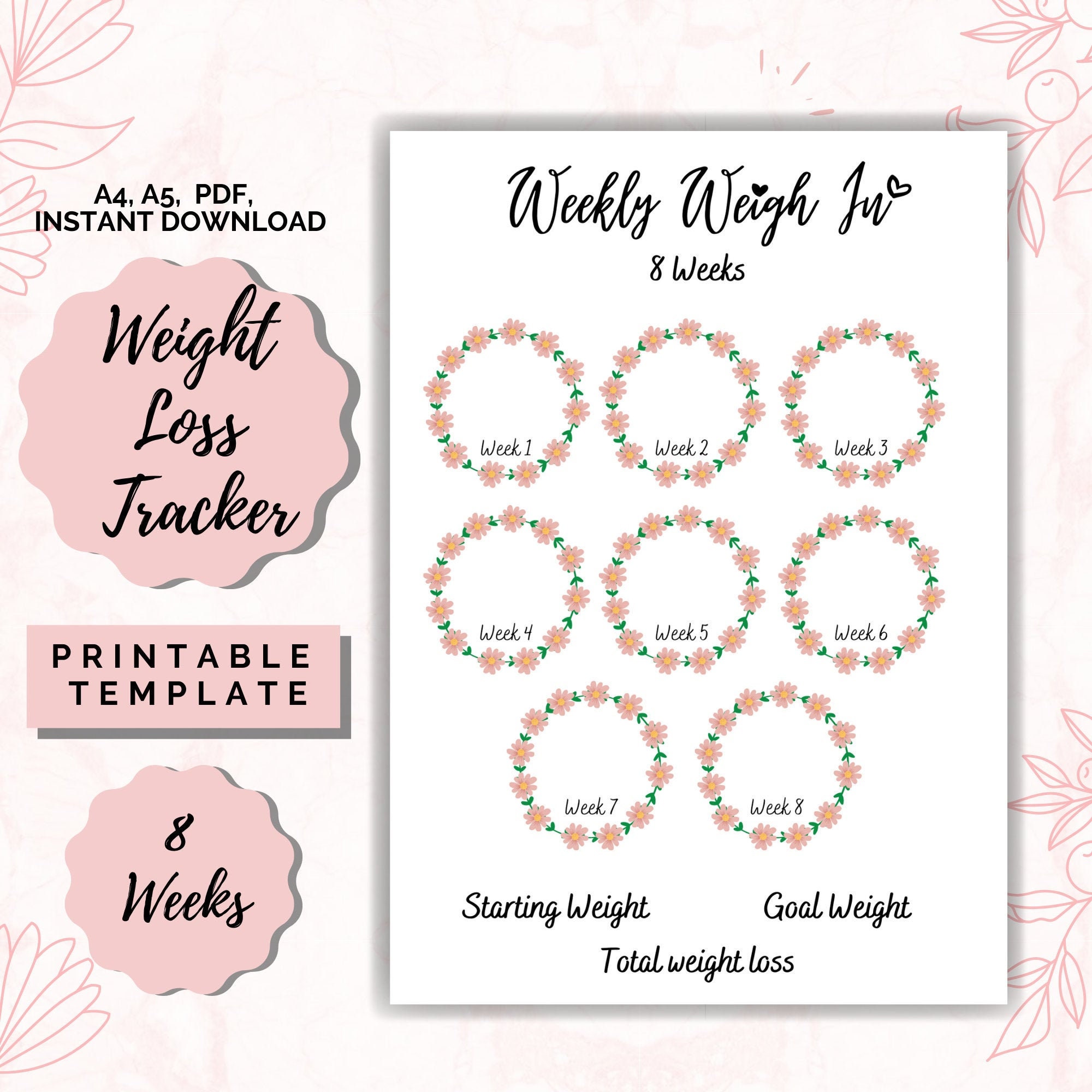 Weight Tracker 8 Weeks, Weight Loss Chart, Motivational Chart, Weight ...