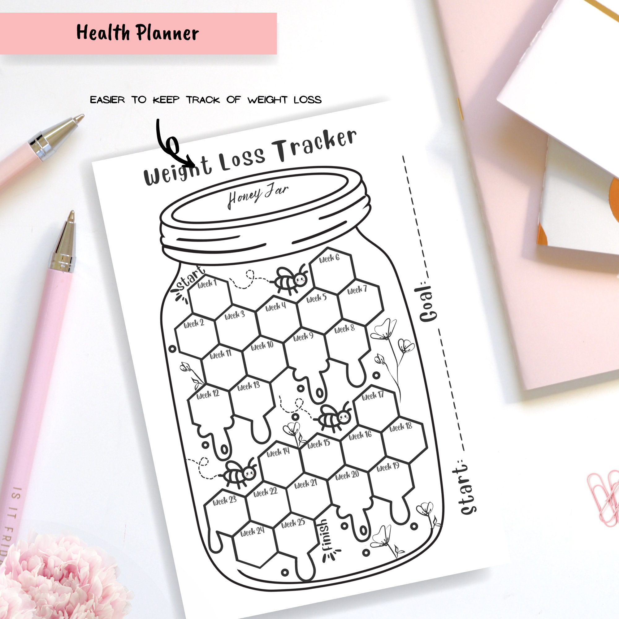 25 Weeks Weight Loss Tracker Printable, Weight Loss Chart Motivational ...