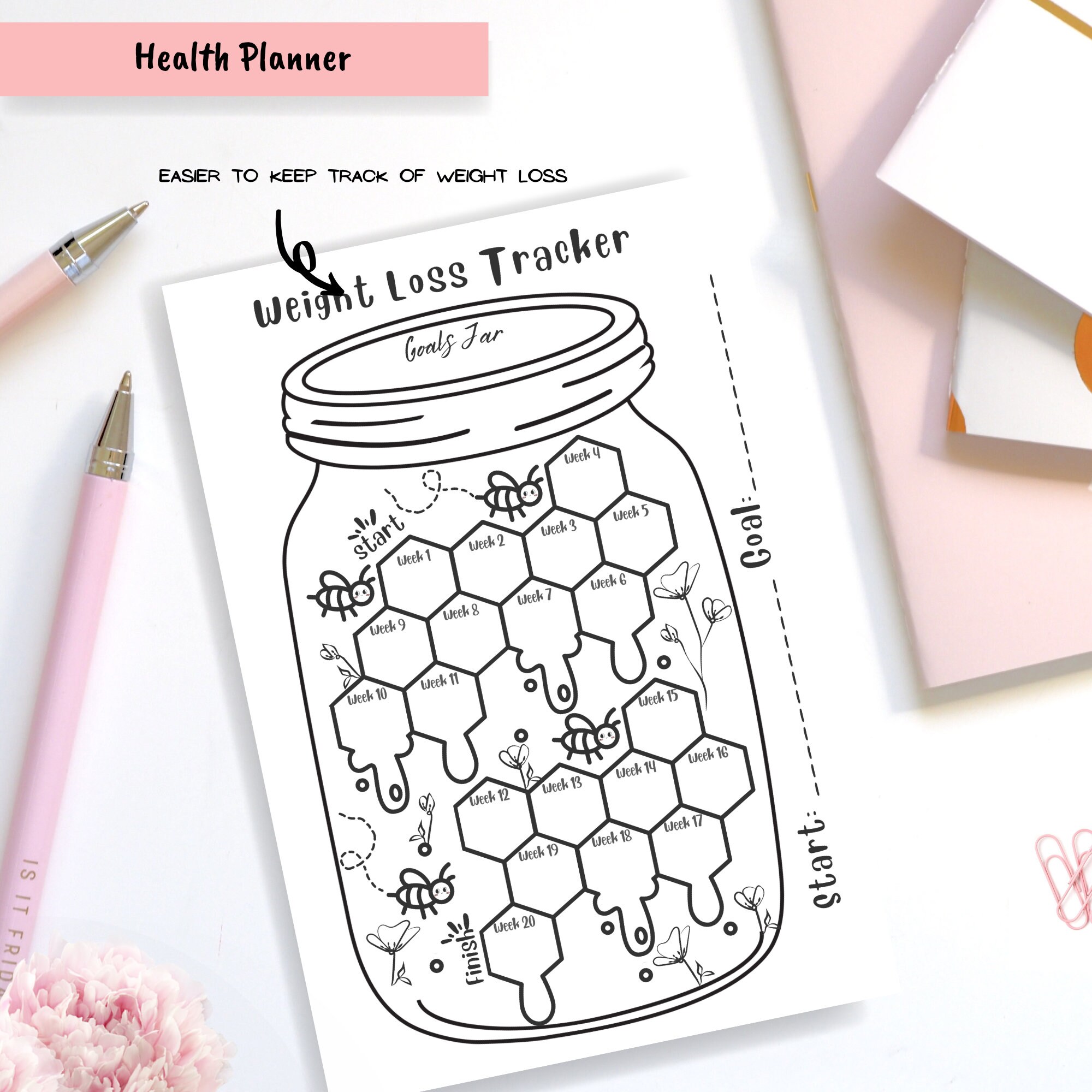 20 Weeks Weight Loss Tracker Printable, Weight Loss Chart Motivational ...