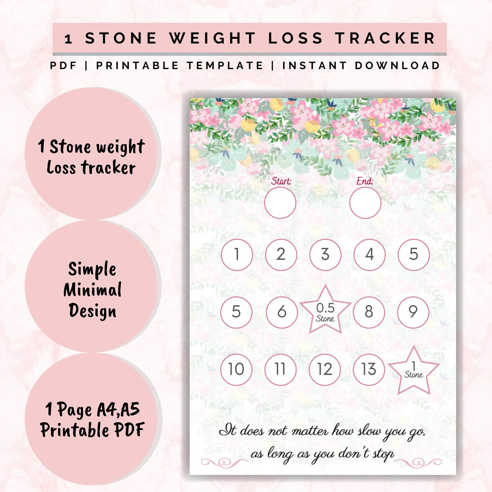 Weight Loss Tracker Printable 1 Stone Weight Loss Chart - Etsy