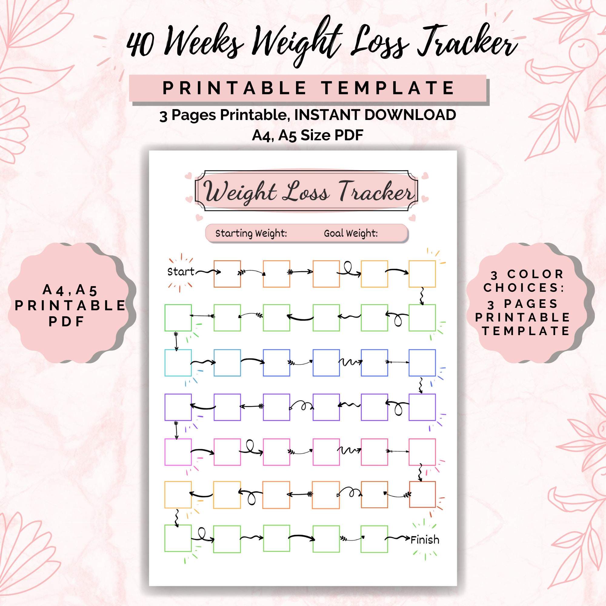 Weight Loss Tracker 40 Weeks Weight Loss Chart Printable - Etsy