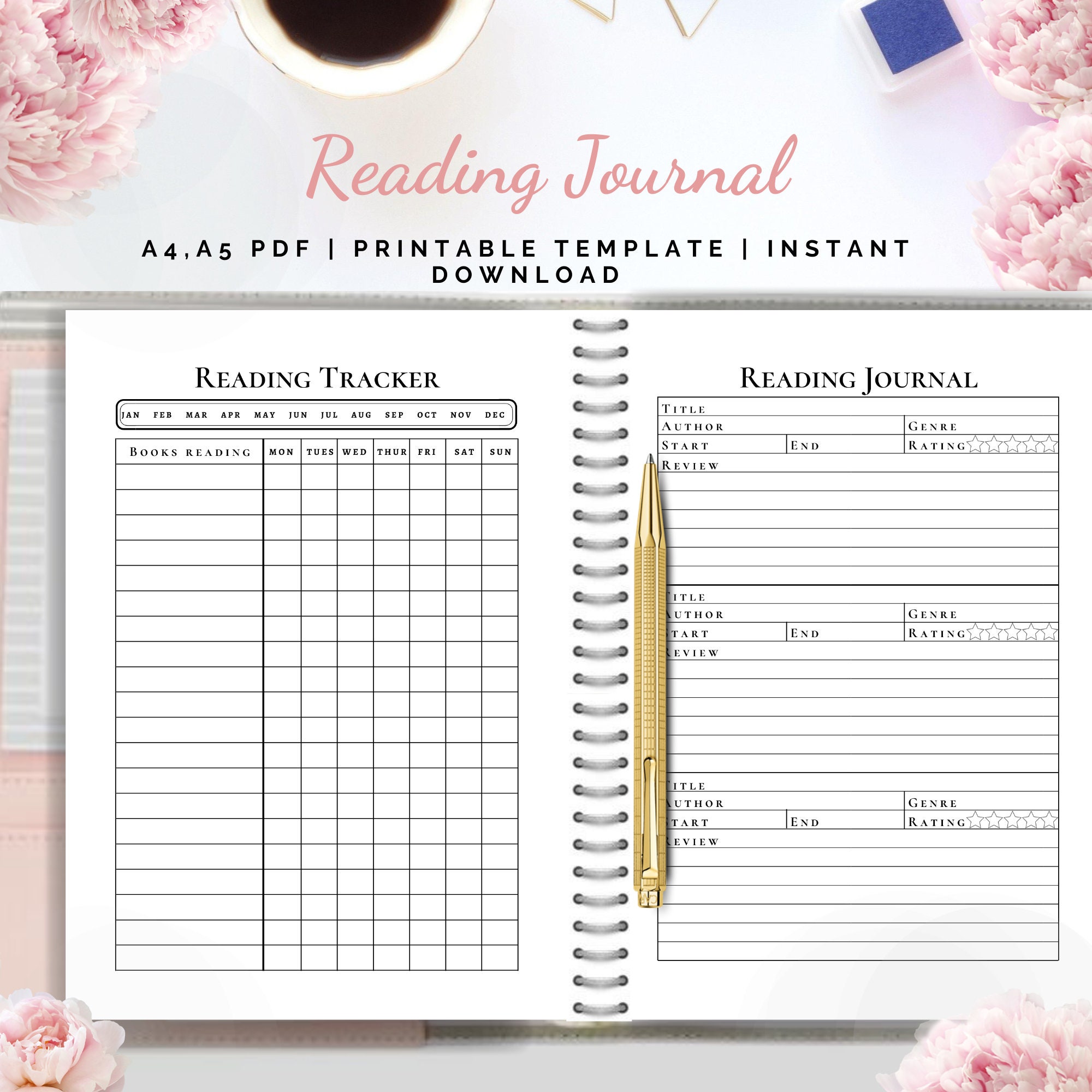 Reading Journal Reading Tracker Reading Planner Reading - Etsy